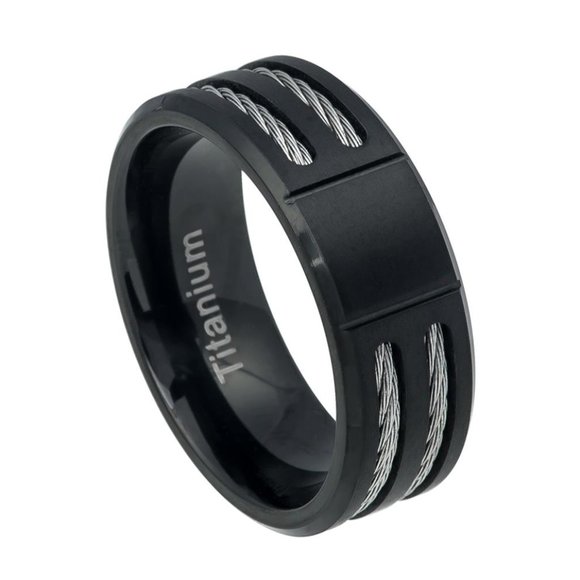 Accessories | 8mm Black Titanium Mens Cable Insert Wedding Band | Poshmark